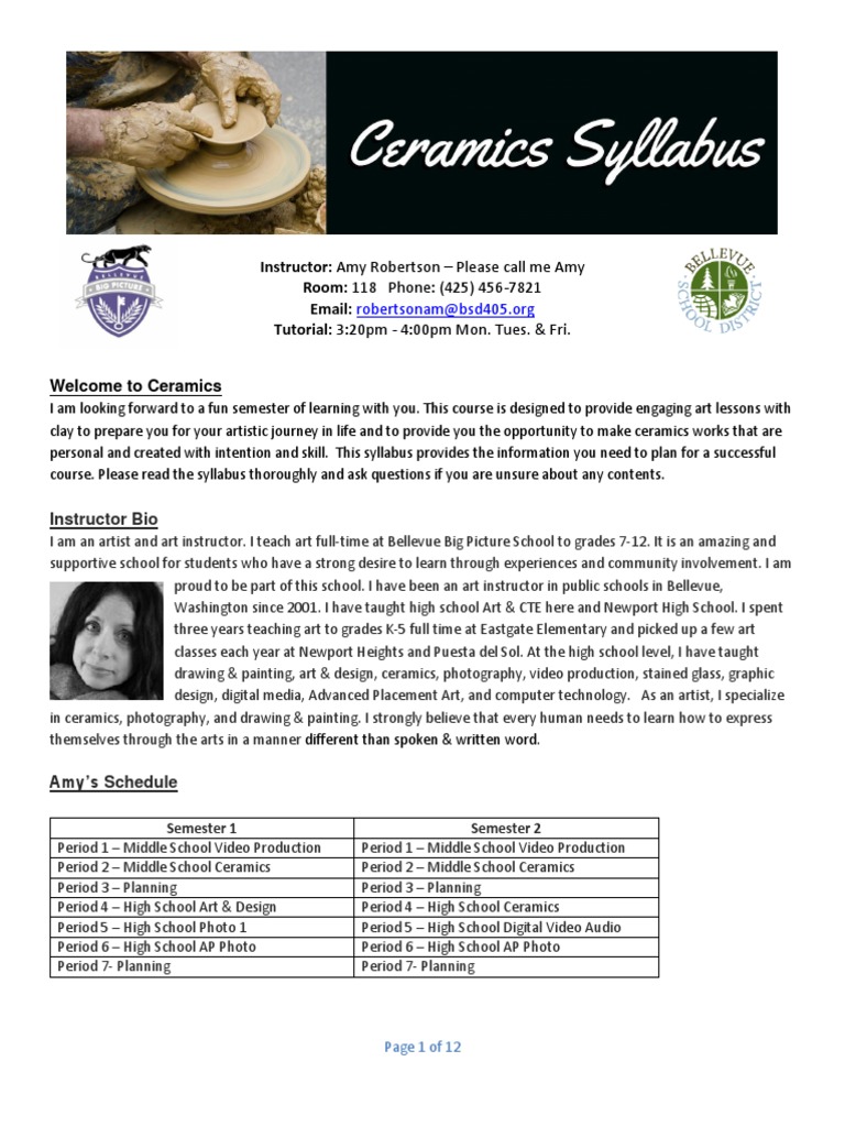 Syllabus 2019 2020 High School Ceramics | PDF | Homework | Learning