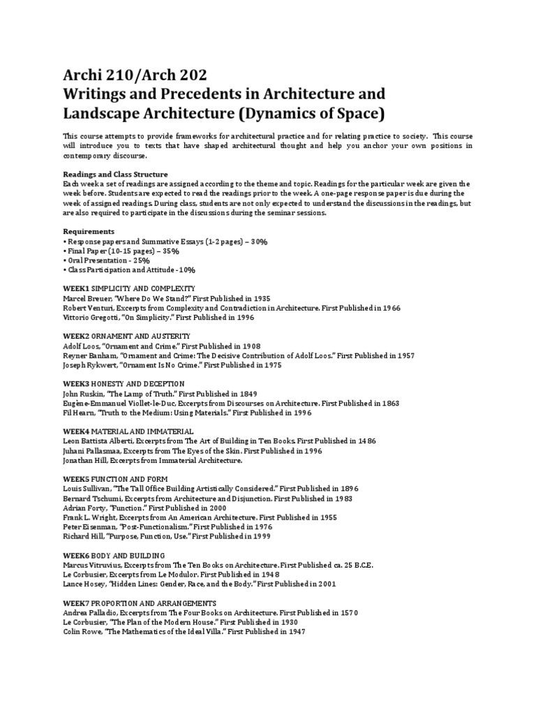 Archi 210 (Arch 202) Syllabus | PDF | Art Media | Architect