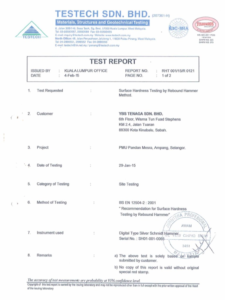 TESTECH SDN BHD (Materials, Structure and Geotecnical Testing) | PDF