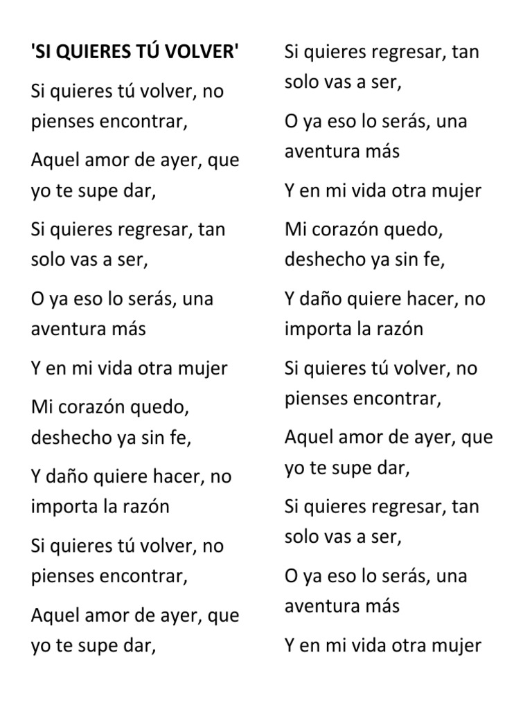 Letra de Canciones Si Quieres Tú Volver | PDF