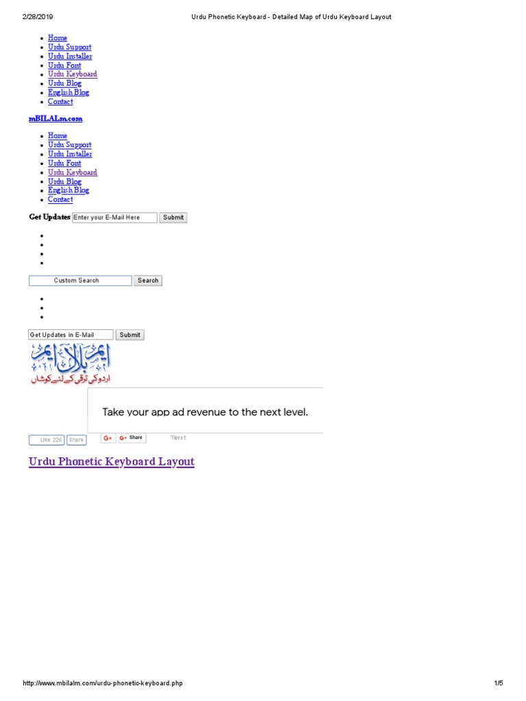 Urdu Phonetic Keyboard - Detailed Map of Urdu Keyboard Layout PDF ...