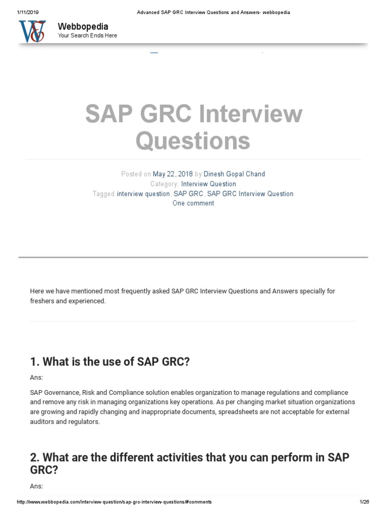 Advanced SAP GRC Interview Questions and Answers - Webbopedia | PDF | Superuser | Risk Management