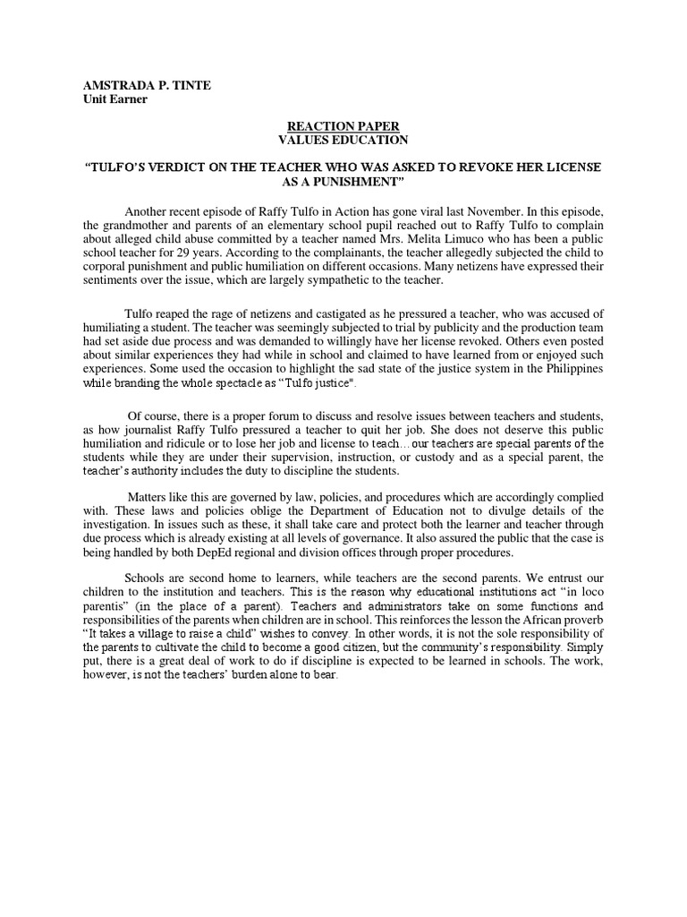 Reaction Paper | PDF | Teachers | Social Institutions