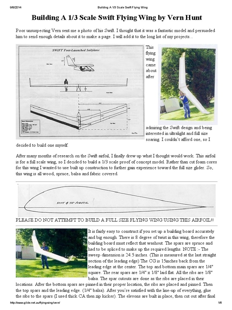 Building A 1 - 3 Scale Swift Flying Wing | PDF | Gliding | Spar ...