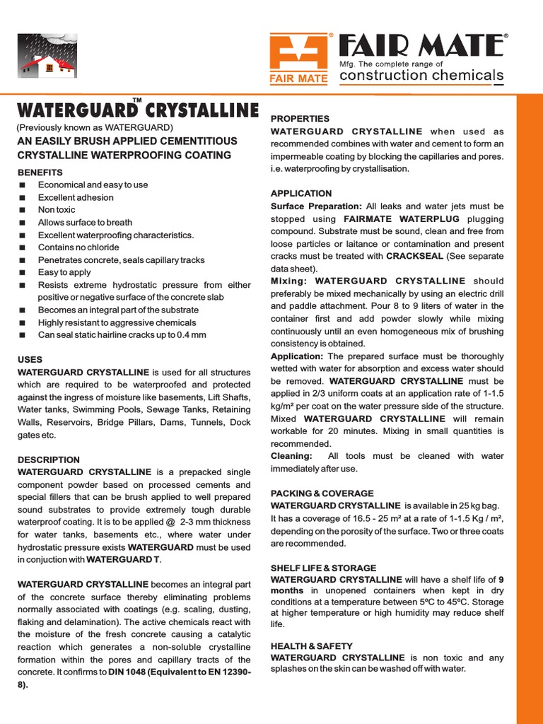 Waterguard Crystalline PDF | PDF | Concrete | Industrial Processes