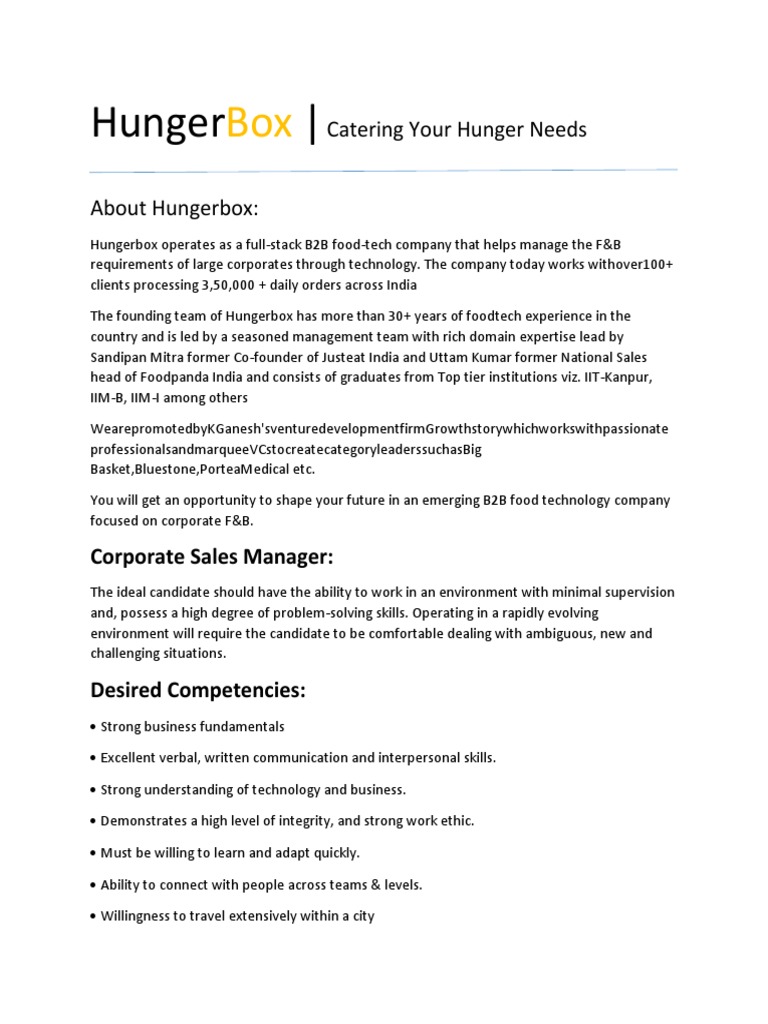 HungerBox JD | PDF | Communication | Business