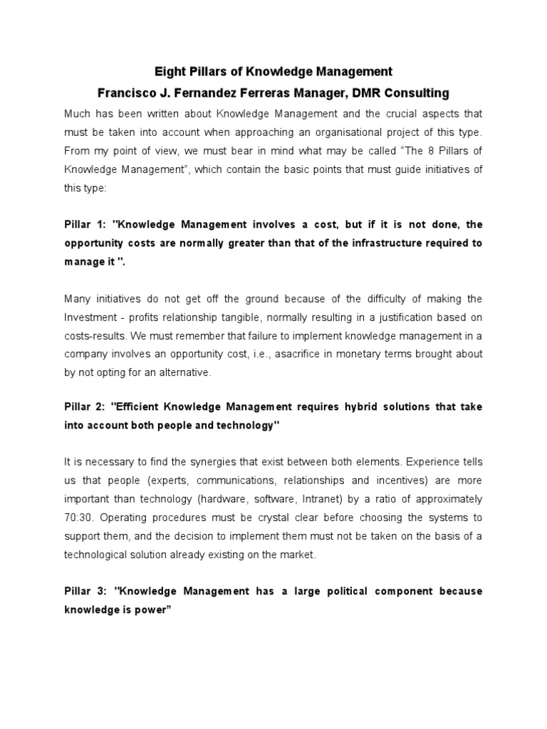 Eight Pillars of Knowledge Management | PDF | Knowledge Management ...