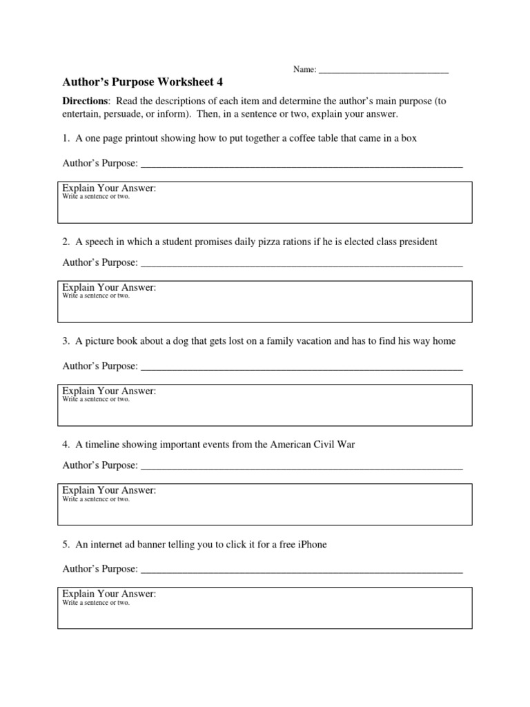 Identify author's purpose with worksheet | PDF