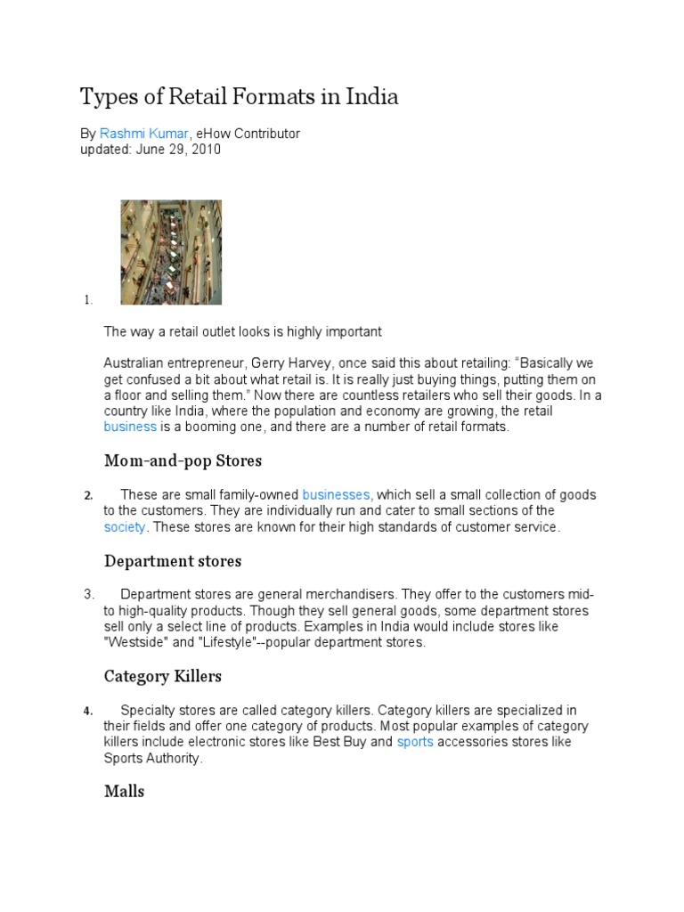Types of Retail Formats in India | PDF | Retail | Supermarket