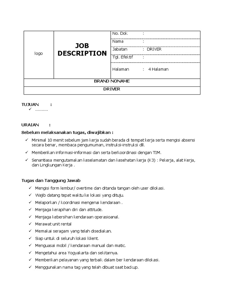 Job Description Driver | PDF