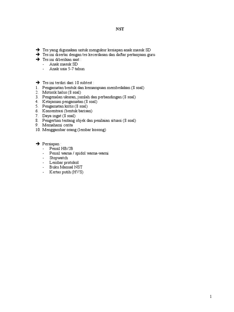 Panduan Tes Kesiapan Sekolah NST | PDF | Griya & Taman