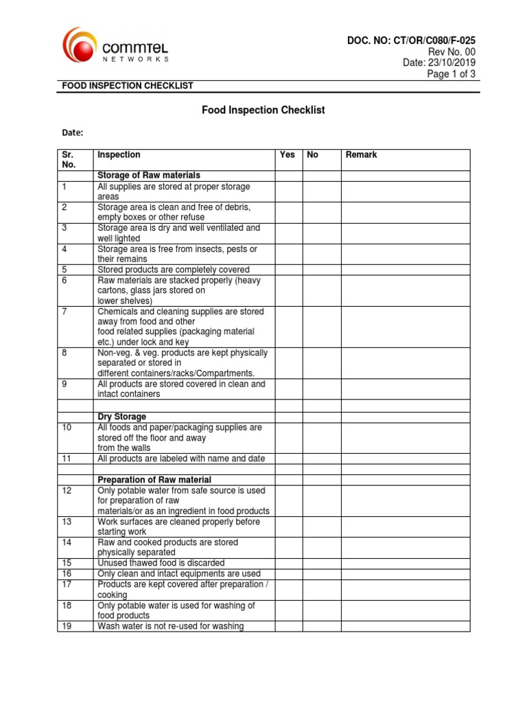 Haccp Food Safety Checklist