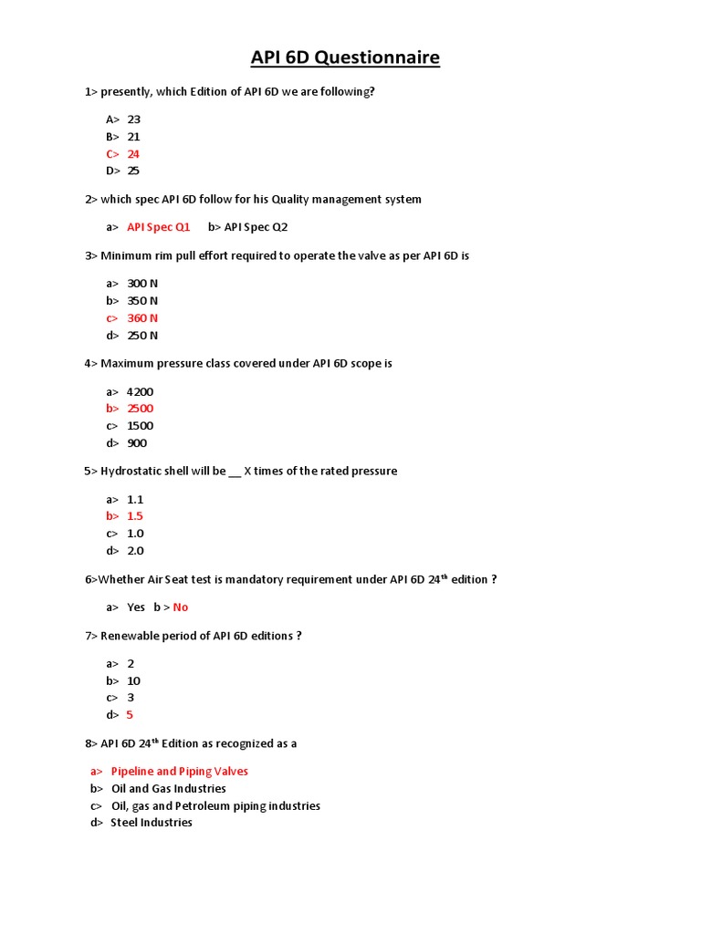 API 6D Questionnaire | PDF | Valve | Pipe (Fluid Conveyance)