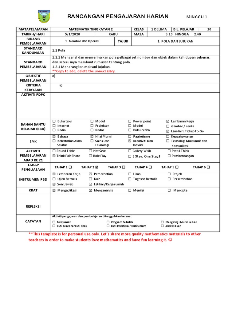 Template RPH MM T2 (With Dropdown) | PDF