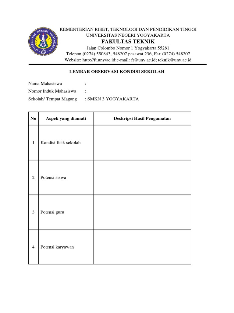Format Laporan Observasi Kondisi Sekolah | PDF