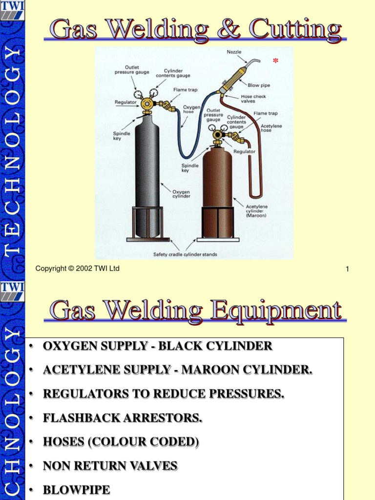 Gas Welding Equipment Powerpoint | PDF | Joining | Metals