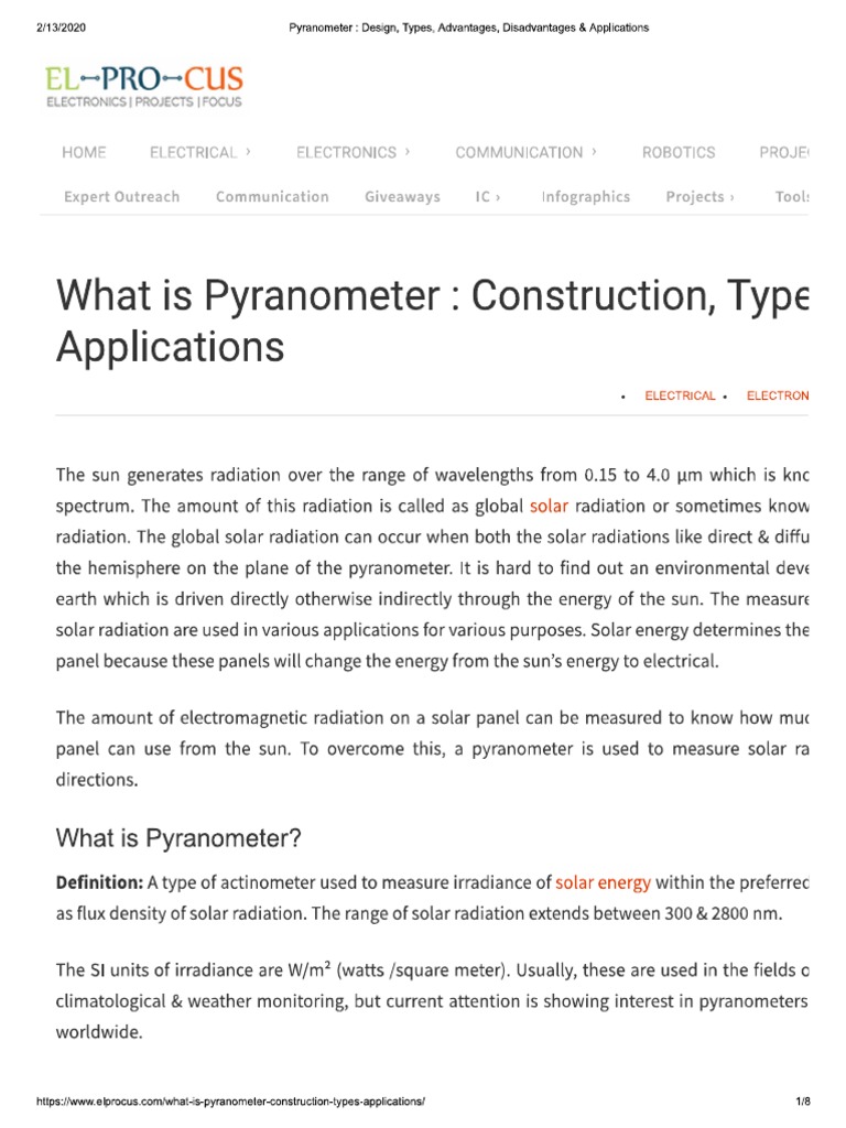 Pyranometer - Design, Types, Advantages, Disadvantages & Applications | PDF