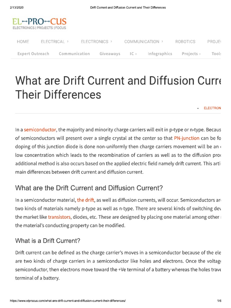 Drift Current and Diffusion Current and Their Differences | PDF