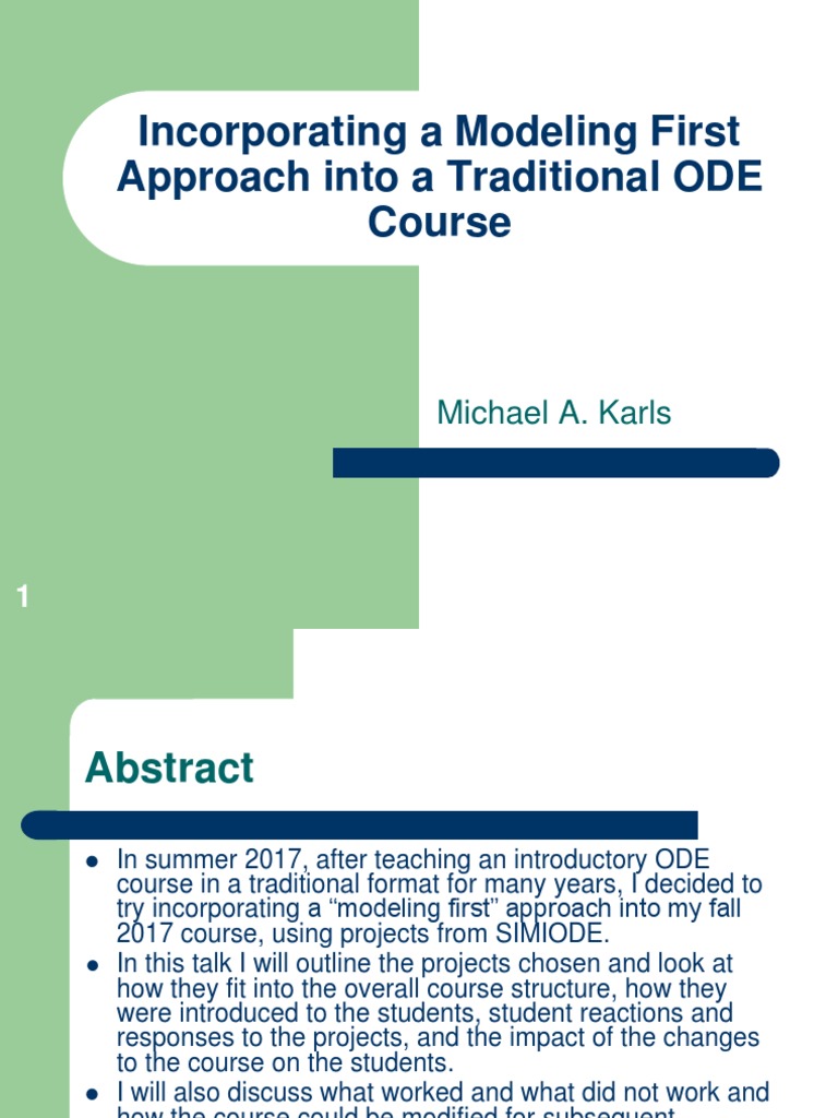 Mike Karls - Modeling First Approach in Traditional ODE Course | PDF | Equations | Ordinary ...