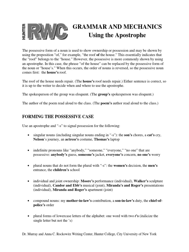 Using The Apostrophe PDF | PDF | Grammatical Number | Noun