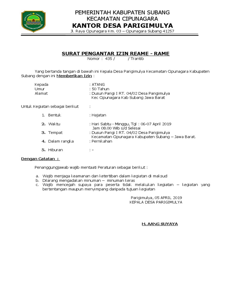 Surat Pengantar Izin Rame Rame | PDF
