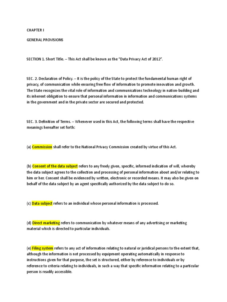 CHAPTER I Data Privacy Act | PDF | Information Privacy | Information