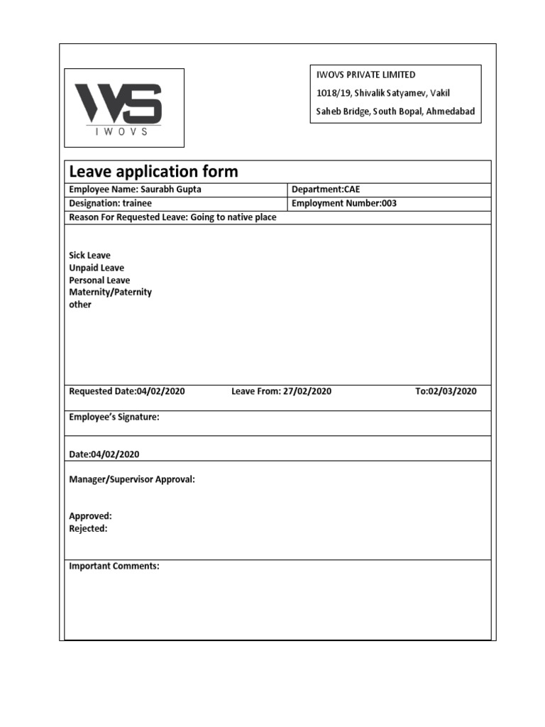 Leave Application Form