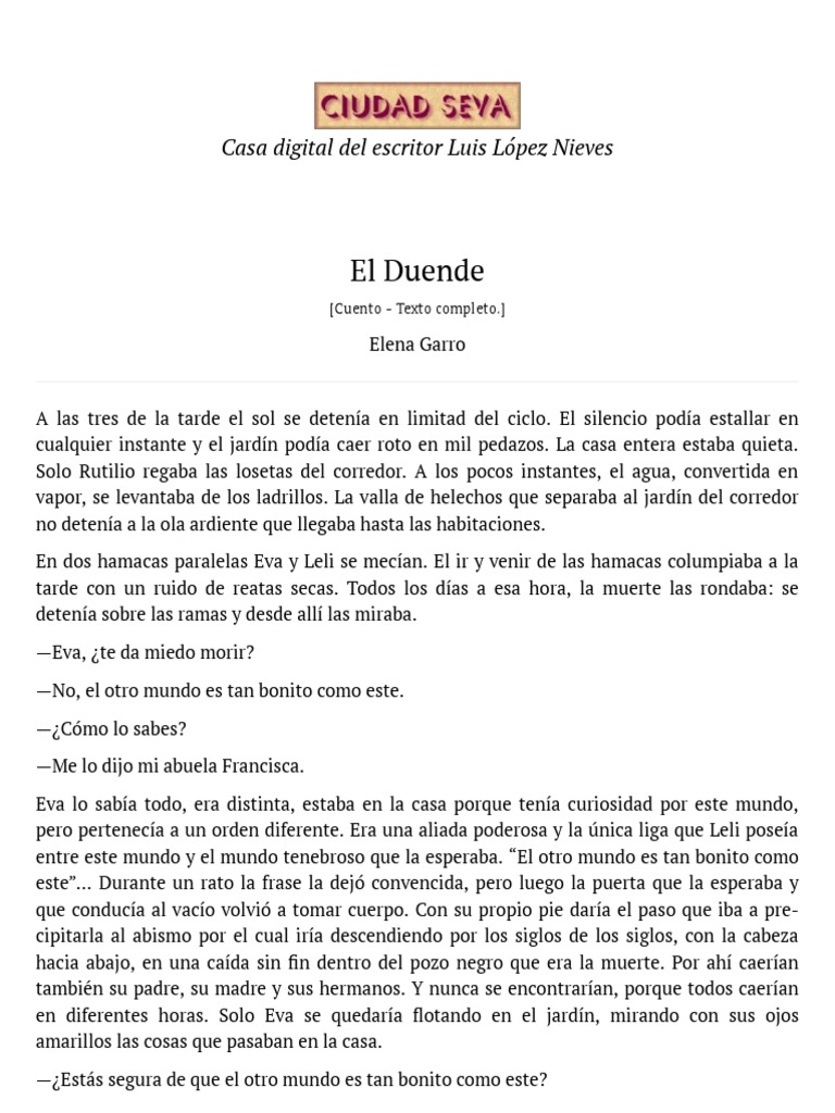 El Duende de Elena Garro: Cuento Completo | PDF | Pelo | Naturaleza