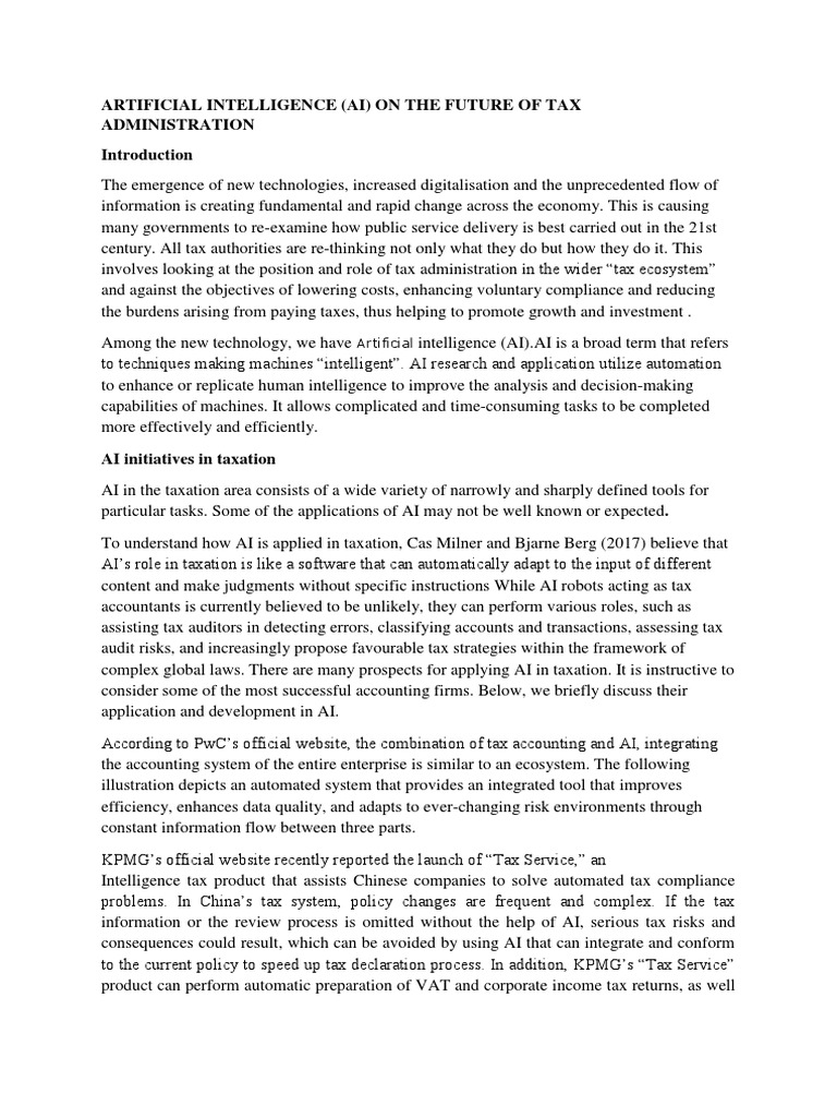 ARTIFICIAL INTELLIGENce ON TAX ADMINISTRATION | PDF | Artificial ...