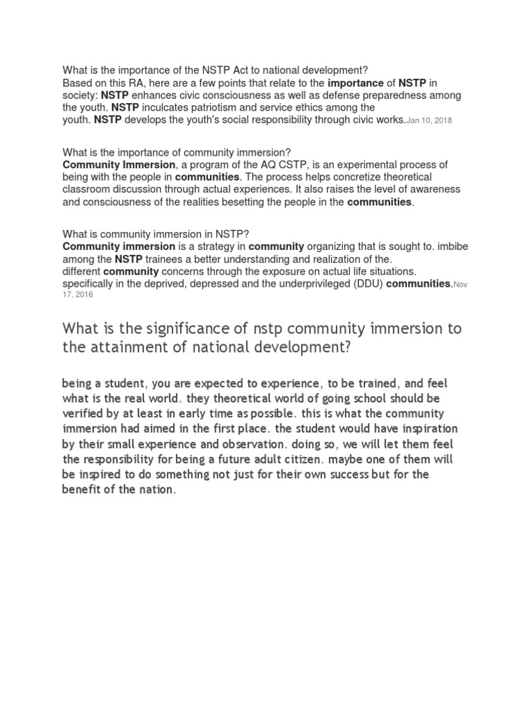 What Is The Importance of The NSTP Act To National Development | PDF
