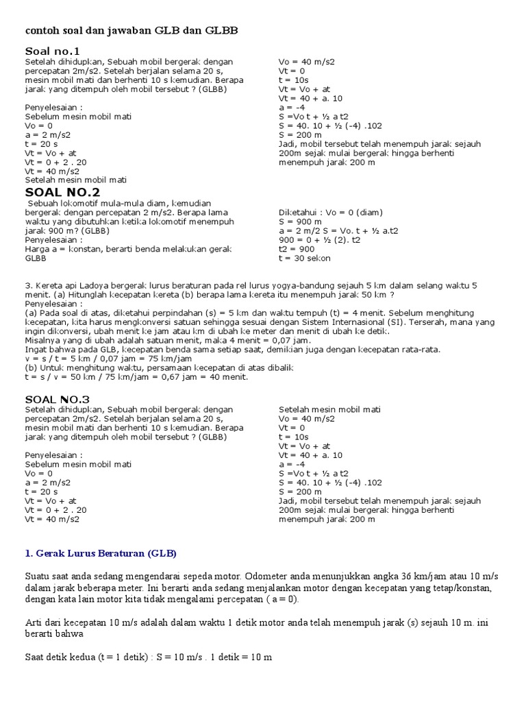 Contoh Soal Dan Jawaban GLB Dan GLBB | PDF