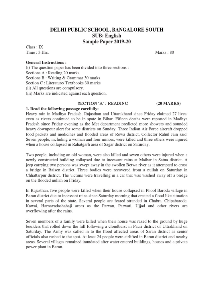 ENGLISH - PAPER Sample Paper | PDF | Nature