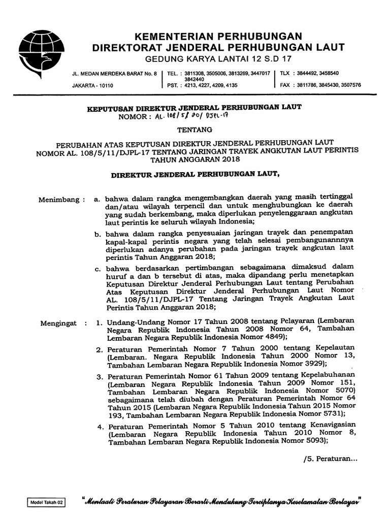 SK Trayek Perintis 2018 (Perubahan Pertama) | PDF