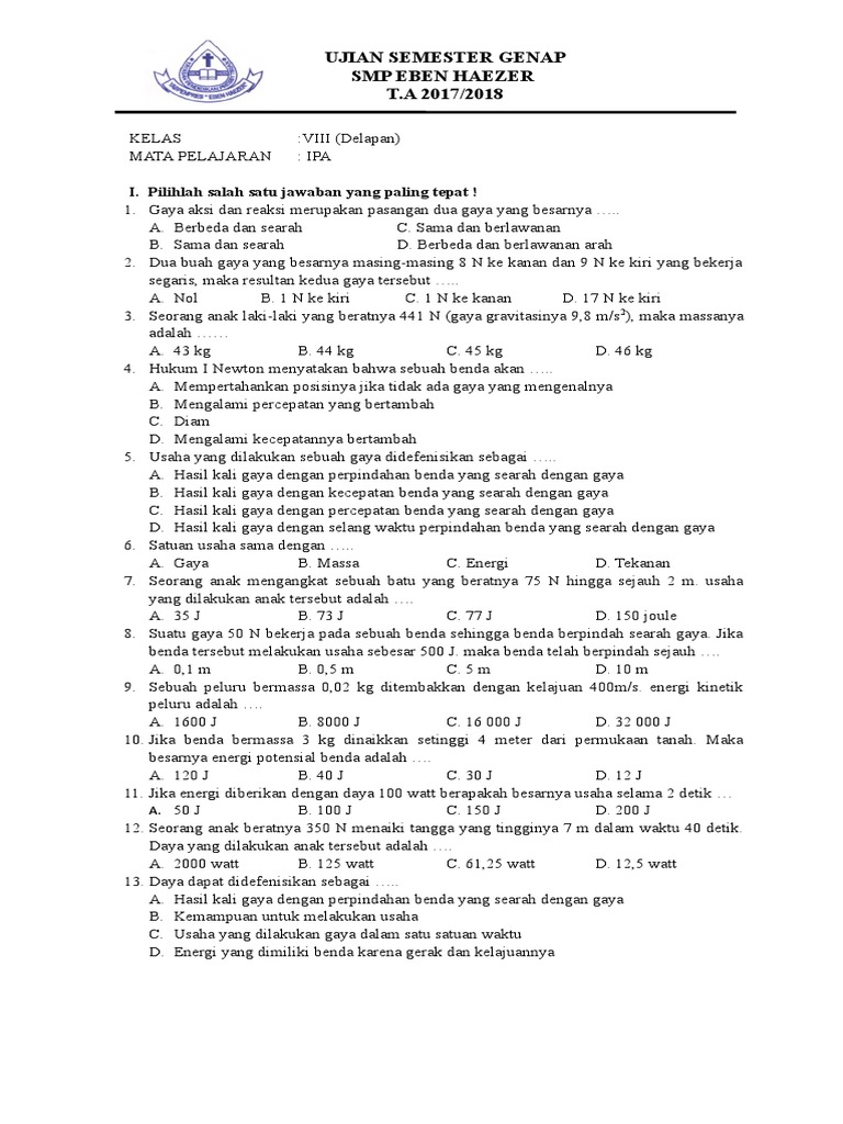 Soal Uas Kelas Viii | PDF
