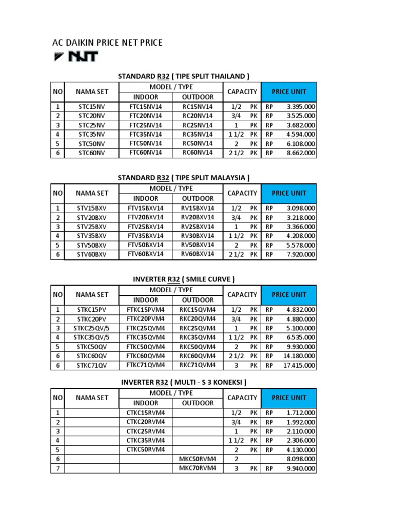 Daikin AC Price List 2024 | PDF | Technology & Engineering