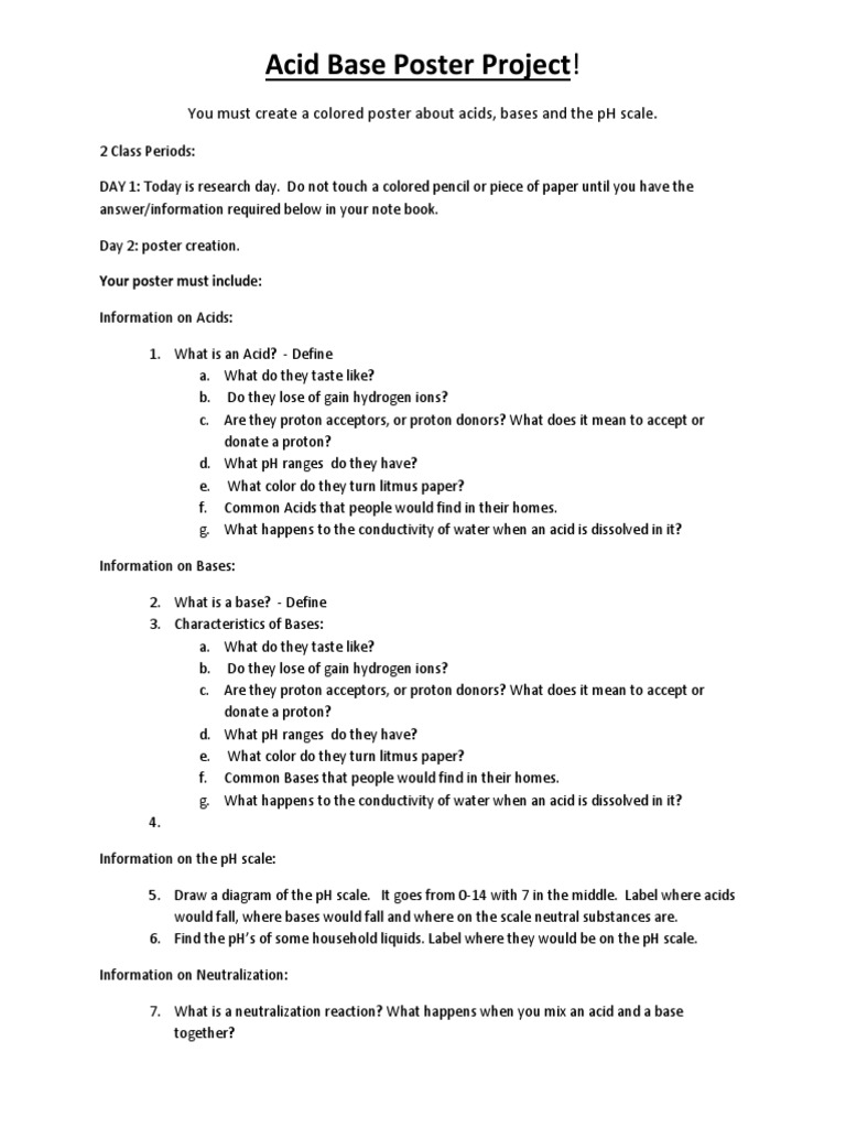 Acid Base Poster Project Guide | PDF | Foreign Language Studies