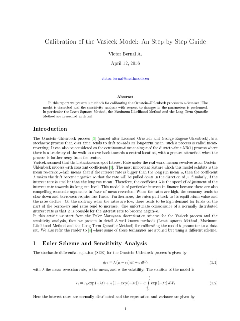 Calibration of The Vasicek Model PDF | PDF | Stochastic Process ...