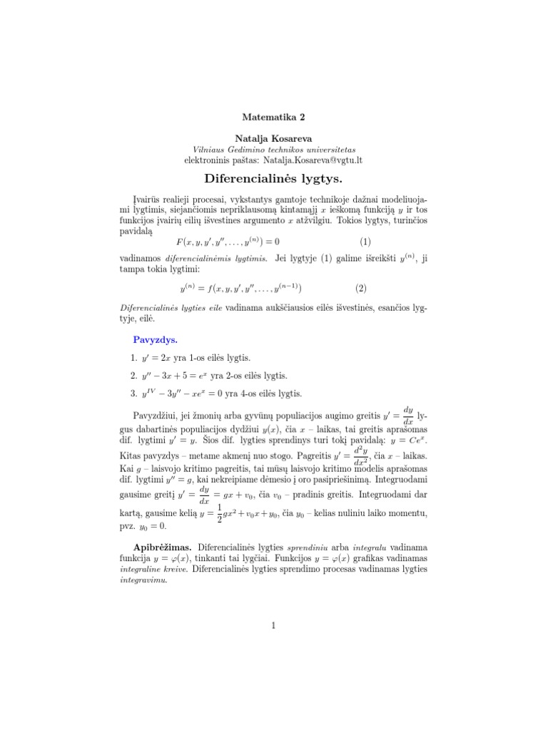 Diferencialinės Lygtys | PDF