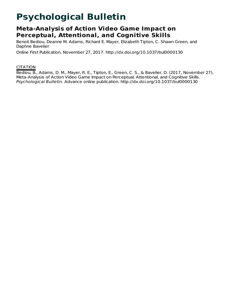 Bediou Et Bavelier 2017 Meta Analyse | PDF | Meta Analysis | Video Games