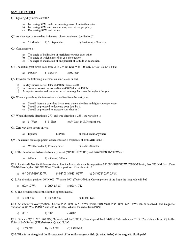 Sample Paper 1 | PDF | Airspeed | Flight Dynamics (Fixed Wing Aircraft)