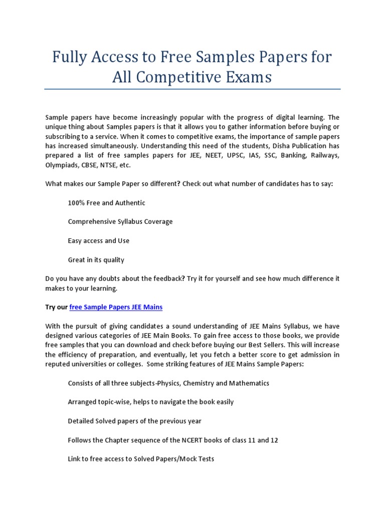 Fully Access To Free Samples Papers For All Competitive Exams | PDF ...