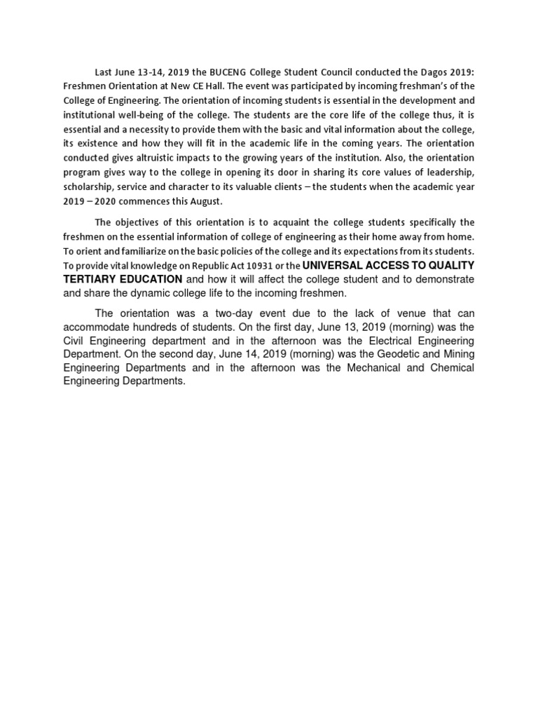 Freshmen Orientation Report 2019 | PDF