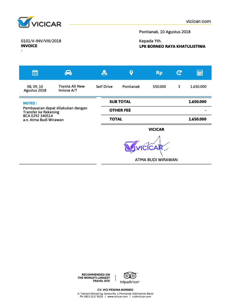 Contoh Invoice 101 - LPK BORNEO RAYA KHATULISTIWA | PDF
