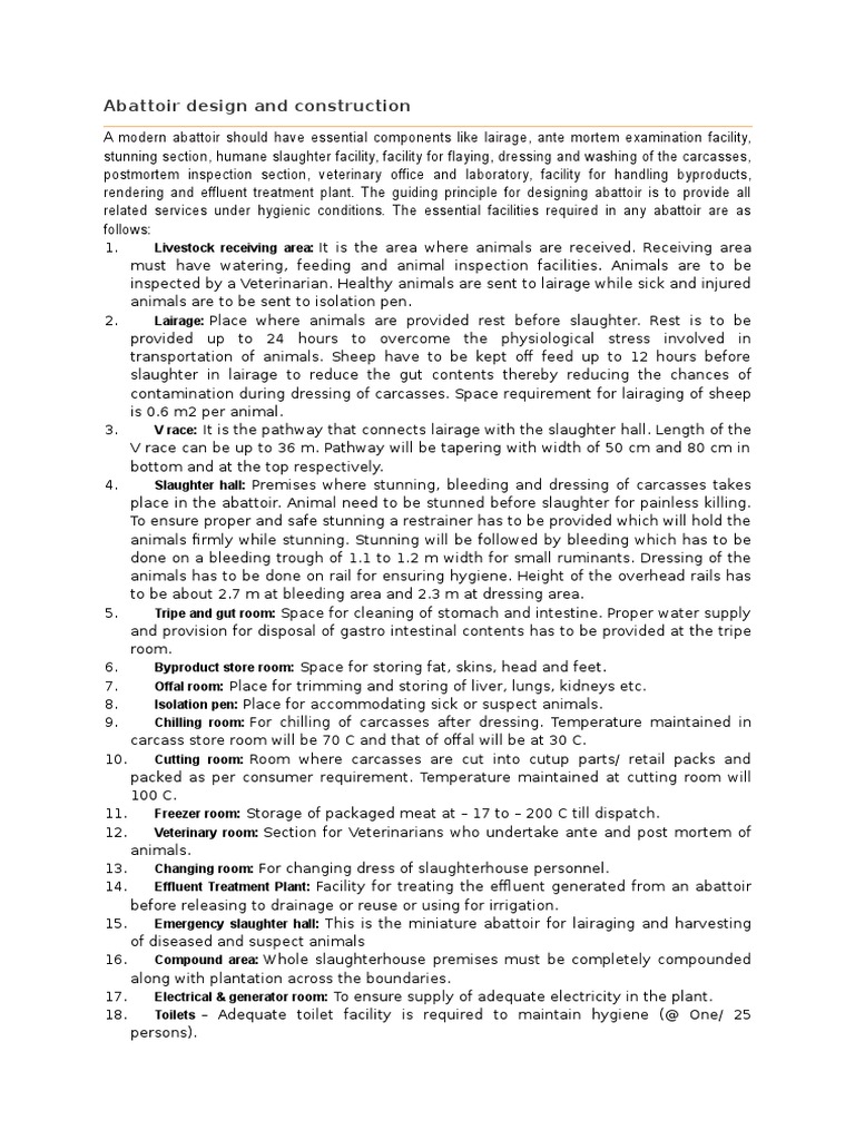 Abattoir Design and Construction | PDF | Slaughterhouse | Animal Slaughter
