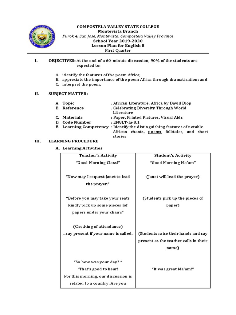 Detailed Lesson Plan | PDF | Poetry