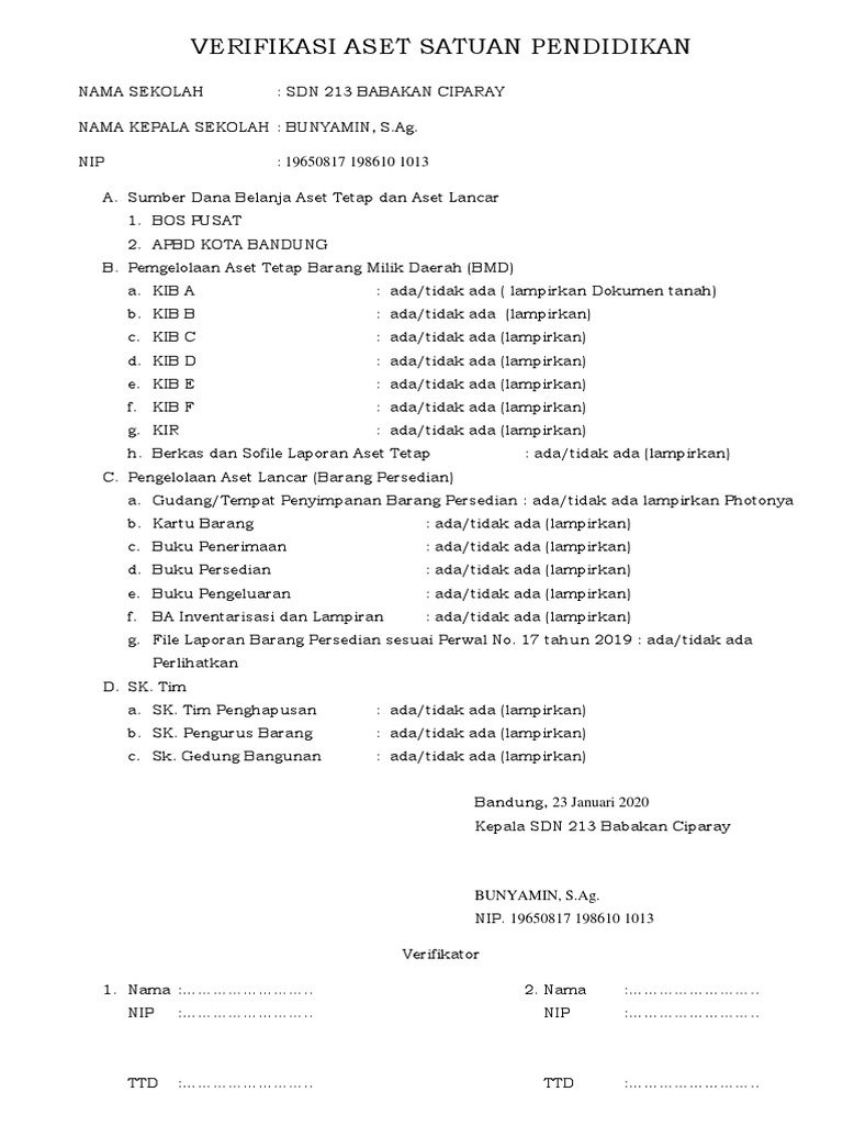 VERIFIKASI ASET Untuk ROTASI Kepsek | PDF