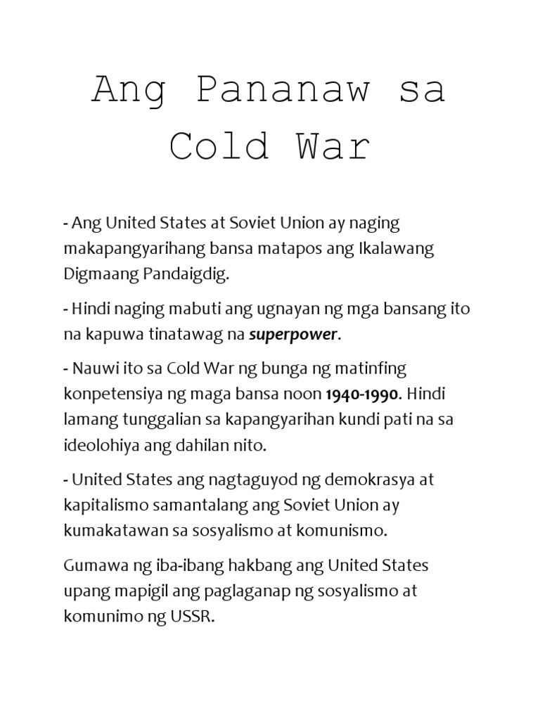 Ang Pananaw Sa Cold War | PDF