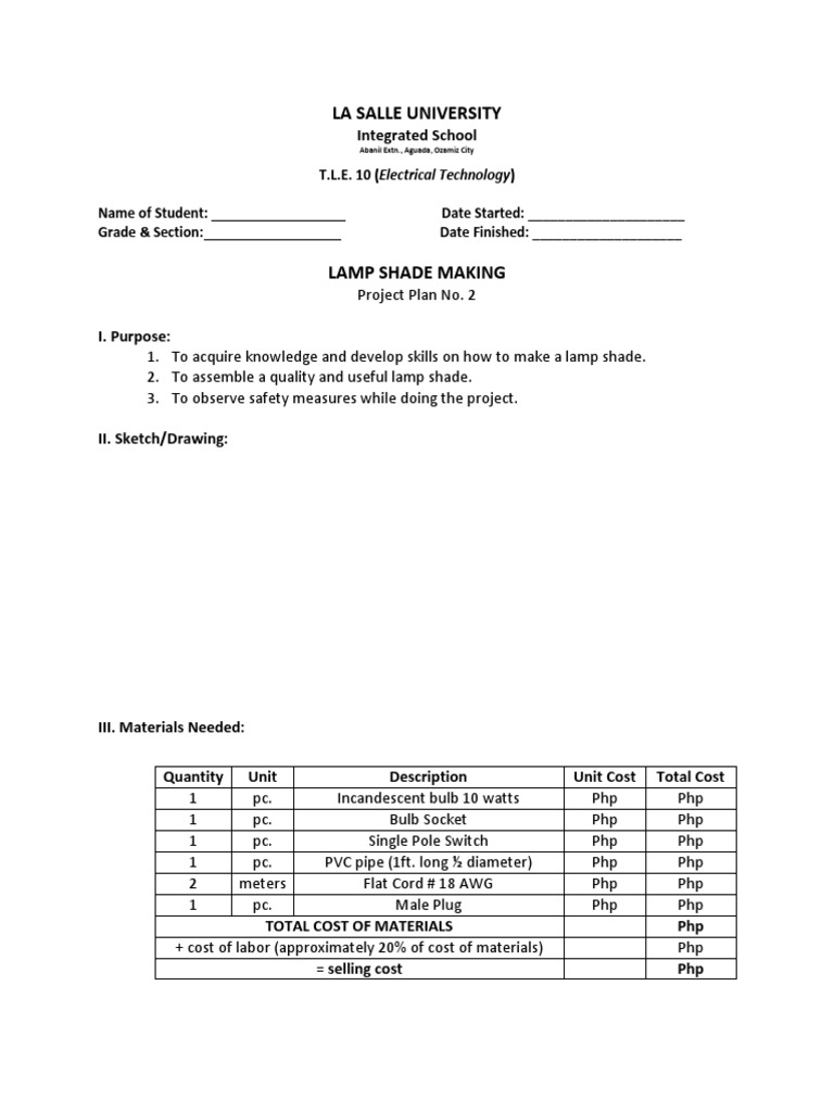 Project Plan Lampshade | PDF | Incandescent Light Bulb | Electrical ...