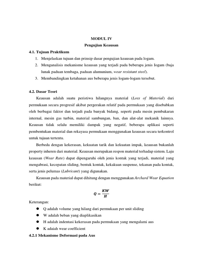 Pengujian dan Mekanisme Keausan Logam | PDF