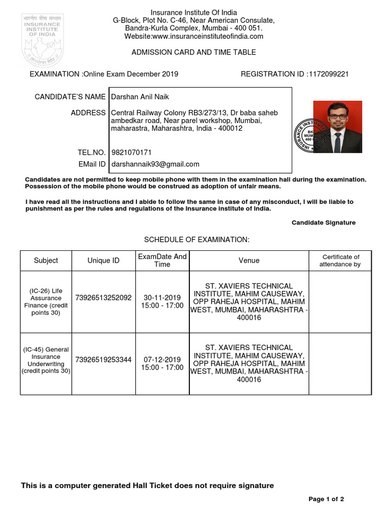 Exam Hall Ticket After Declaration | PDF | Identity Document | Test ...